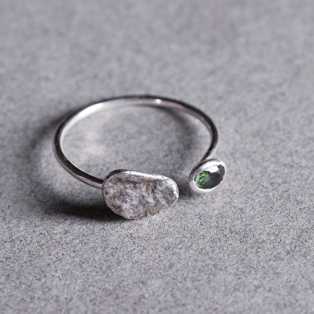 Minimalist Sterling Silver Simple Ring With Green Tourmaline Stone - Etsy