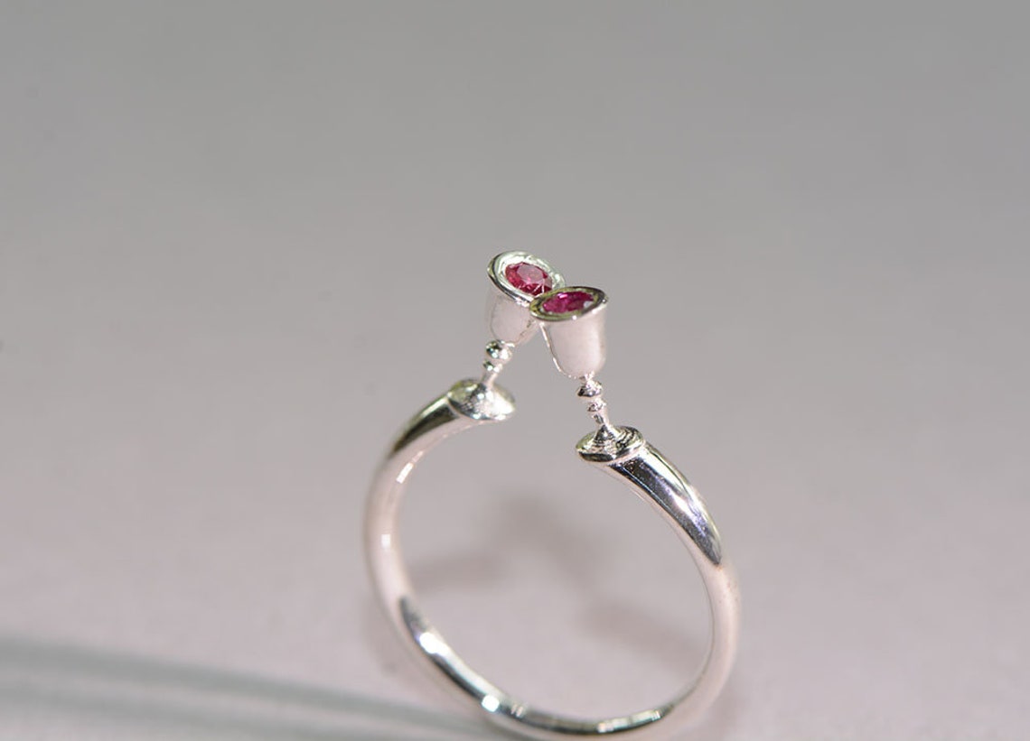 Clinking Glasses Ring, Purim Ring, Silver Ruby Ring, Theme Ring - Etsy ...
