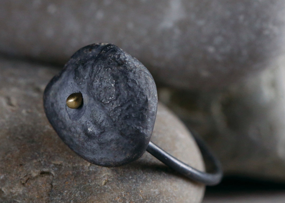 Etched Black Silver Pebble Ring, Artisan Handcrafted - Etsy