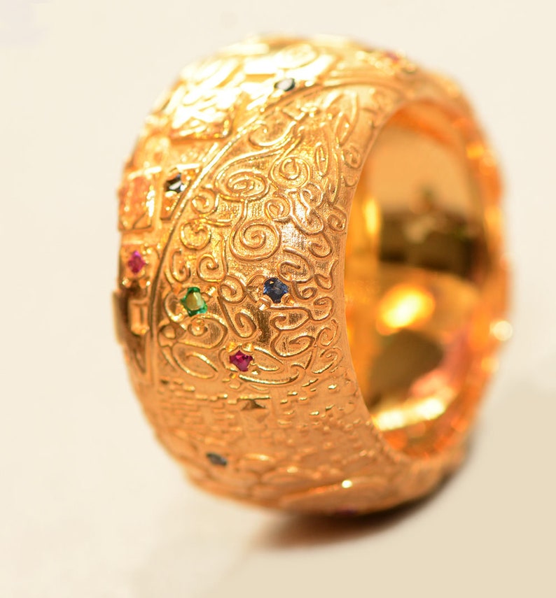 Klimt Ring With Ruby, Emerald, Sapphire and Gold-plated Silver - Etsy