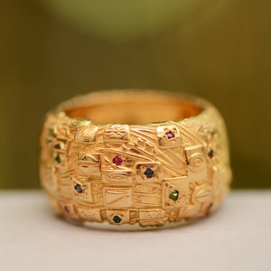 Klimt Ring With Ruby, Emerald, Sapphire and Gold-plated Silver - Etsy