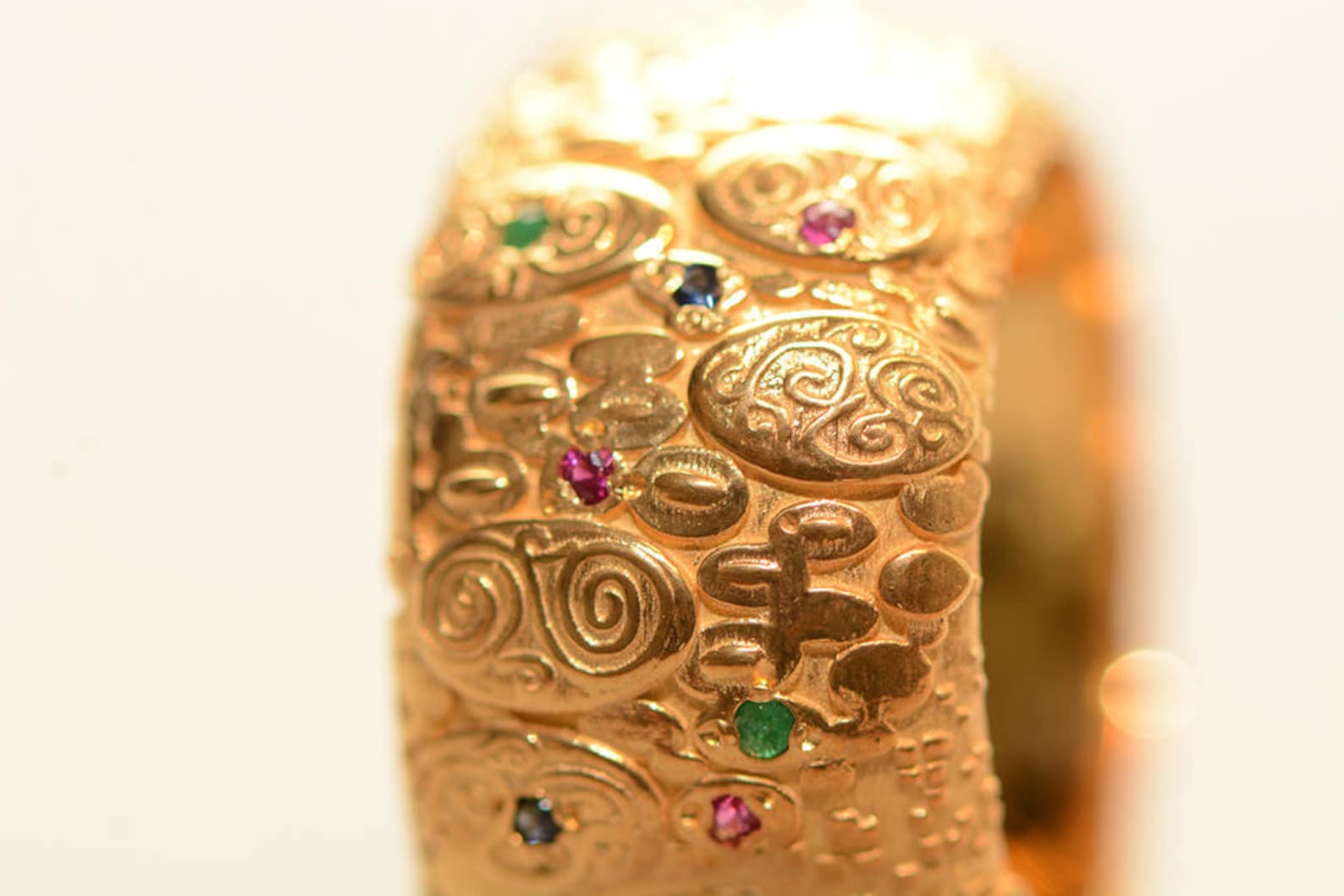 Klimt Ring With Ruby, Emerald, Sapphire and Gold-plated Silver - Etsy