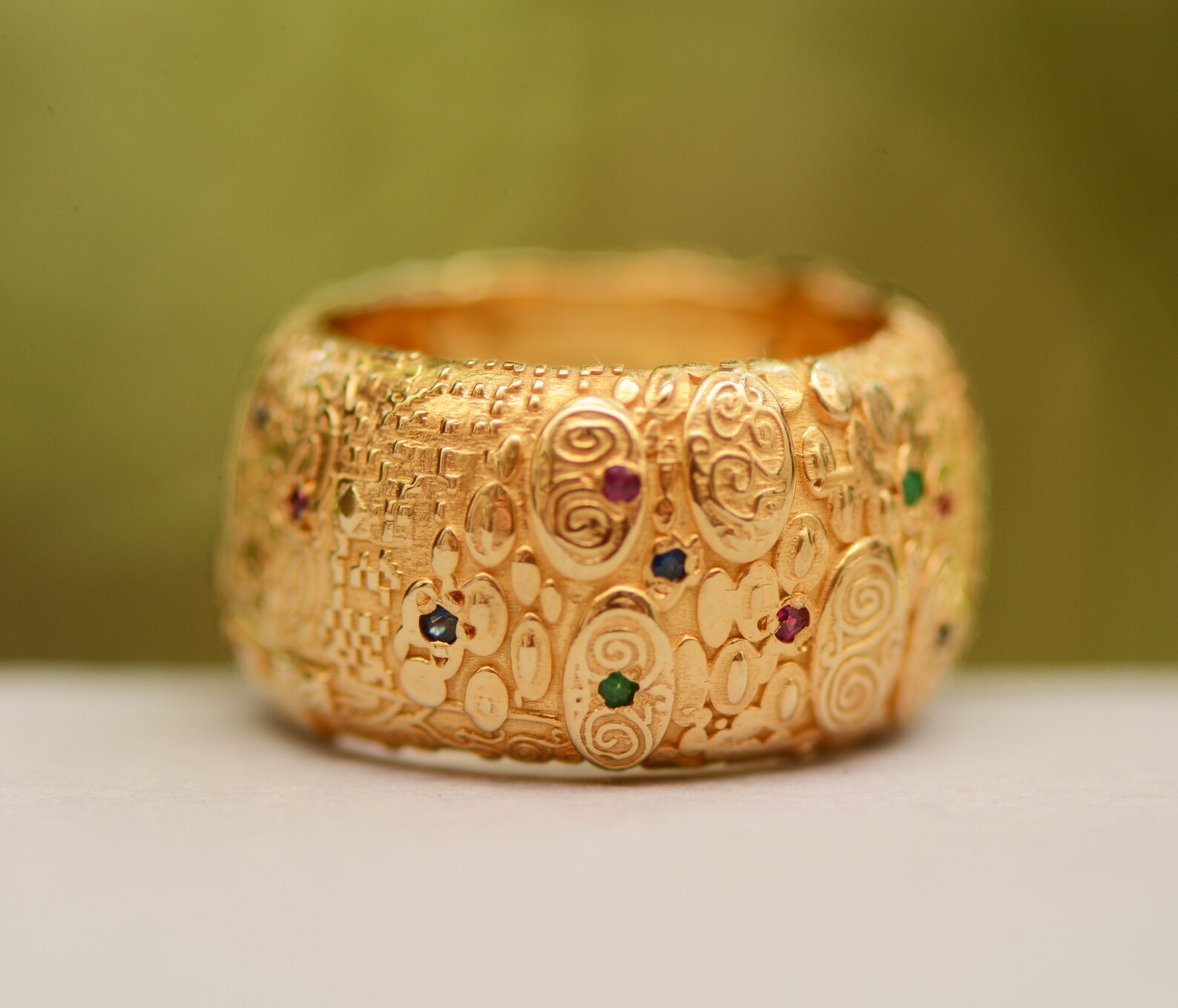 Klimt Ring With Ruby, Emerald, Sapphire and Gold-plated Silver - Etsy