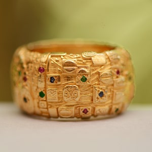 Klimt Ring With Ruby, Emerald, Sapphire and Gold-plated Silver - Etsy