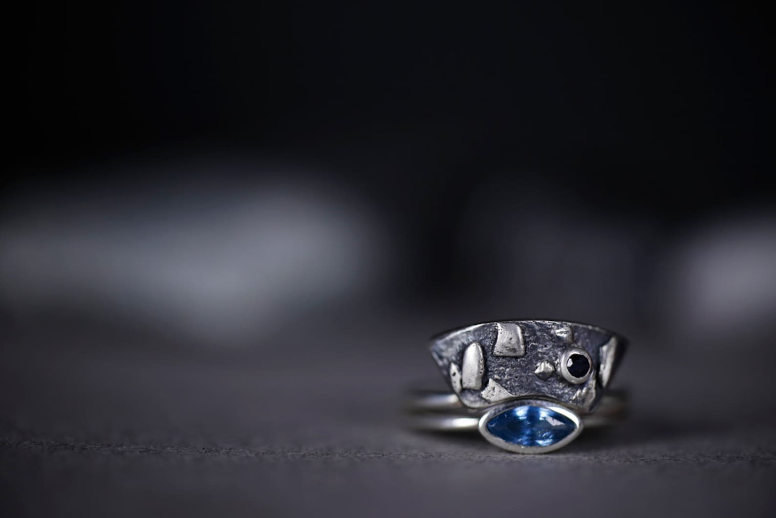 Egyptian Symbols Stackable Silver Ring Set With Aquamarine and Sapphire ...