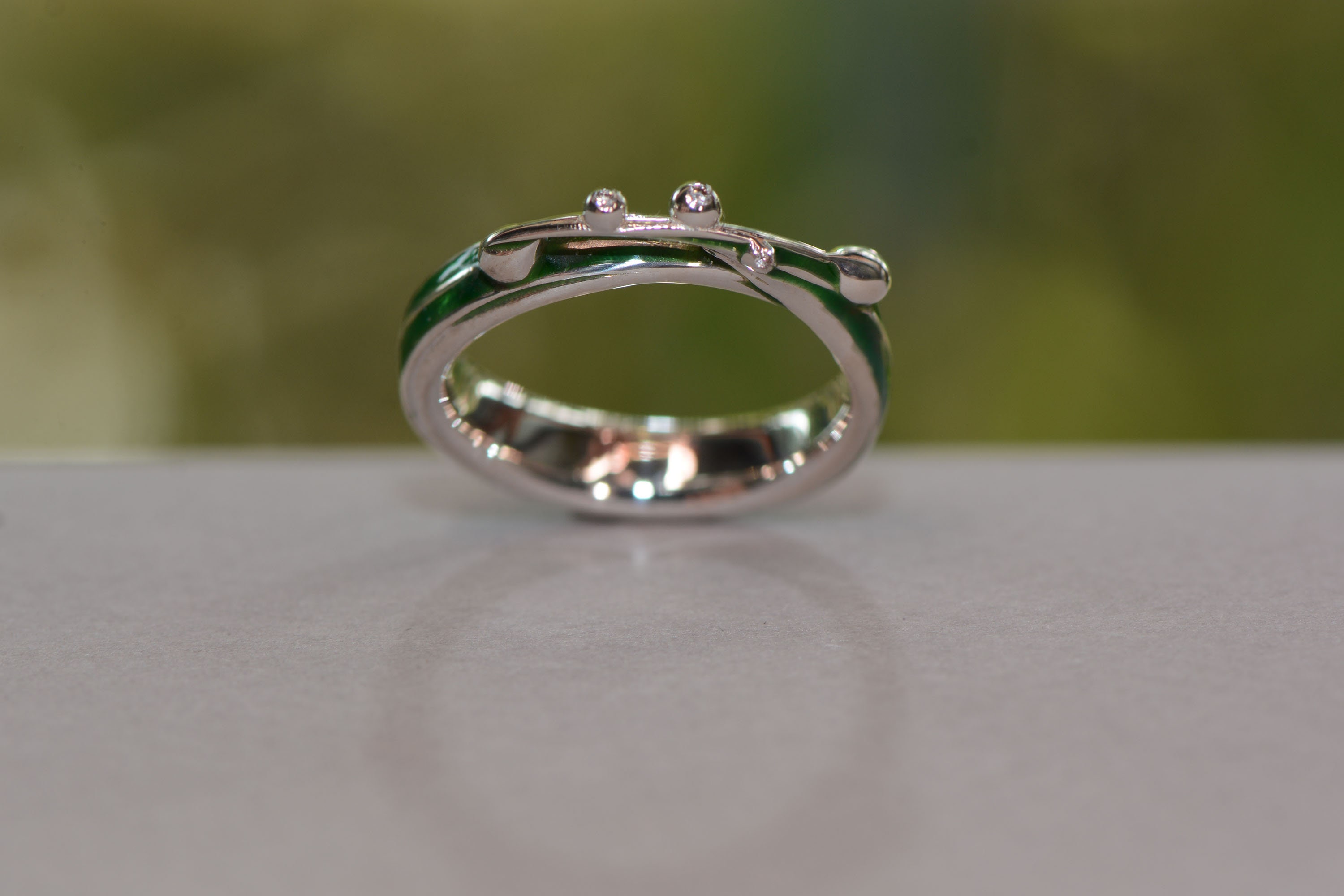 Green Grass Ring With Silver and Diamonds - Etsy