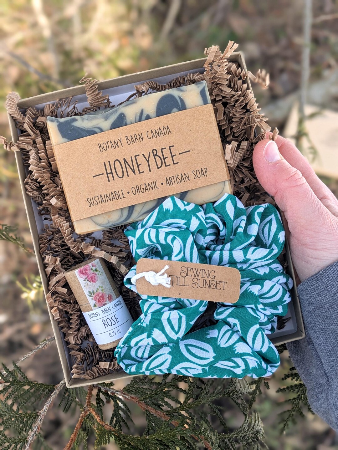 Handmade Natural Gift Set: Organic Soap, Scrunchie & Biodegradable Lip ...