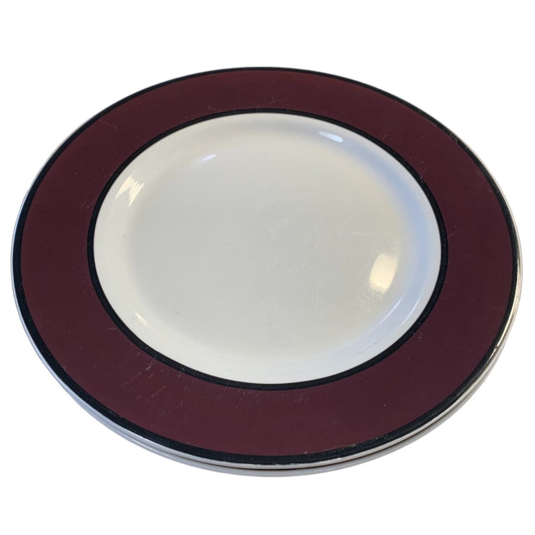 Thomson Pottery Dinner Plate White Burgundy Black Rim Set of 2 - Etsy