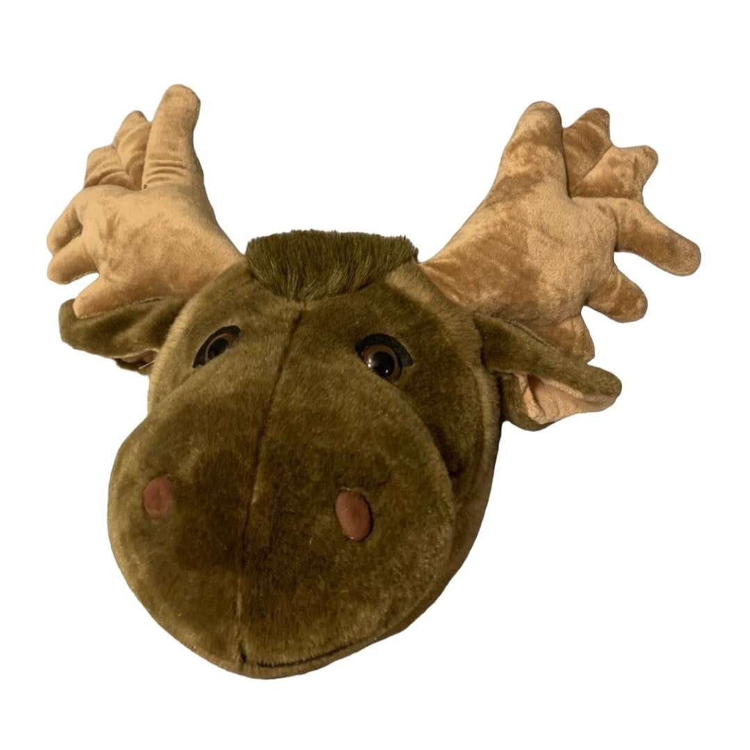 Large Brown Moose Head Mount Wall Decor Plush Trophy 16x12 Room ...