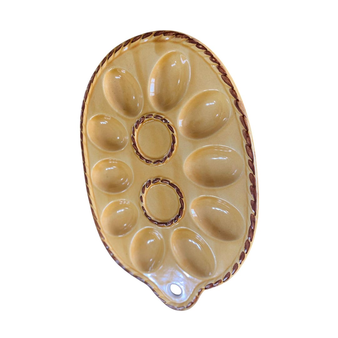 Egg Platter Vintage Gold Deviled Eggs Plate Ceramic Japan 9.5x6 Ceramic ...