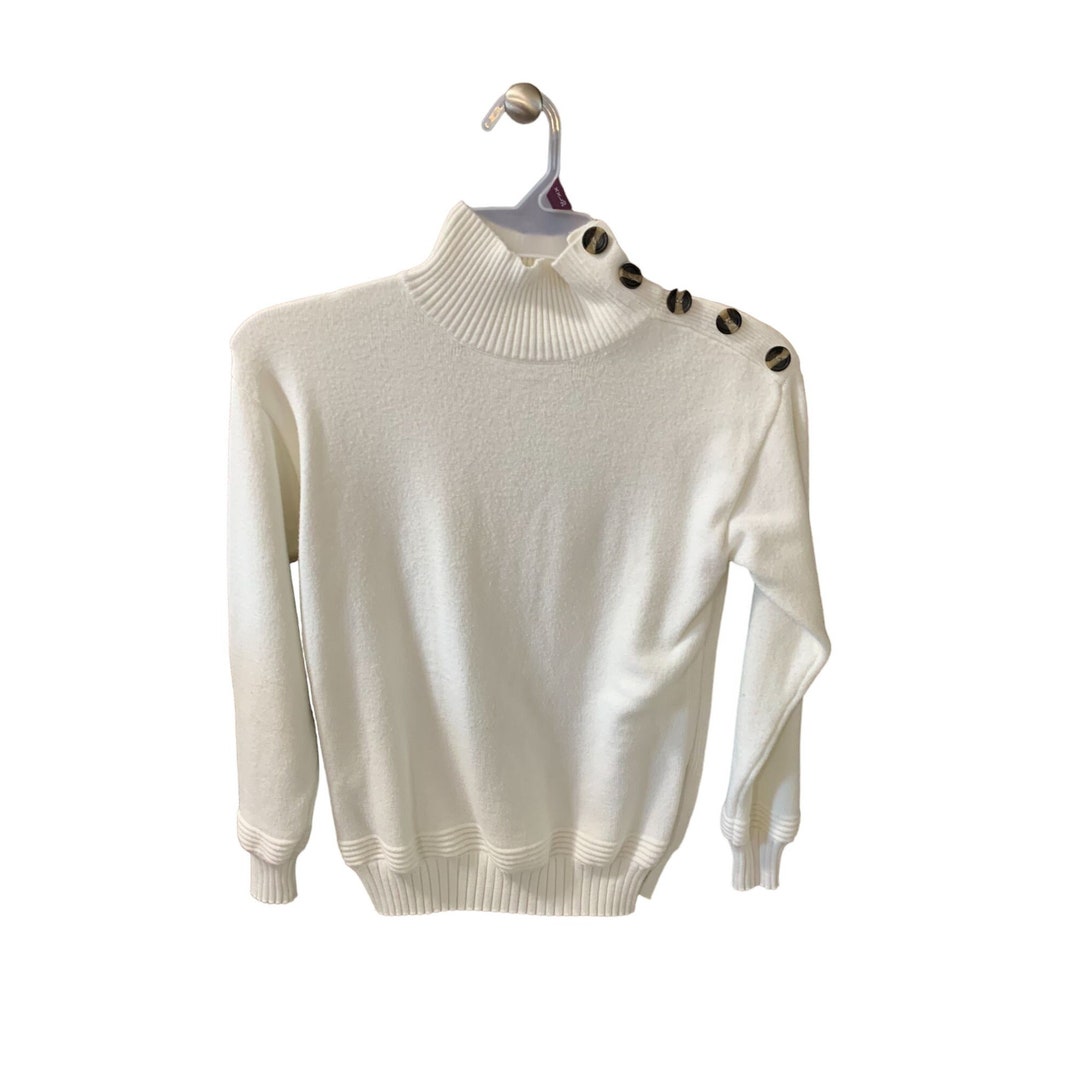 Poof Apparel Womens Size Large L White Pullover Sweater Side Button ...