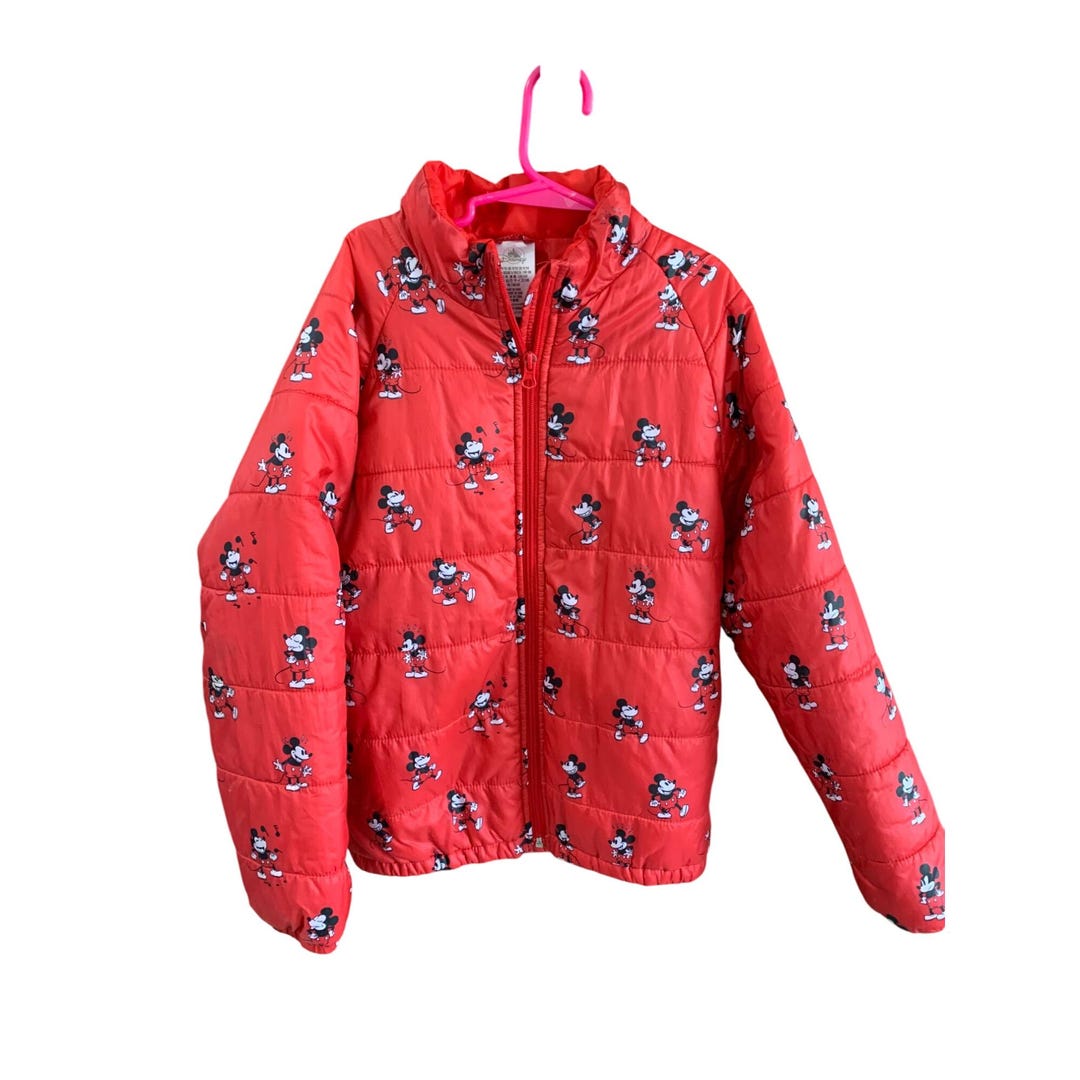 Disney Girls Size 9 10 Red Mickey Mouse Puffer Coat Puffy Quilted Full ...