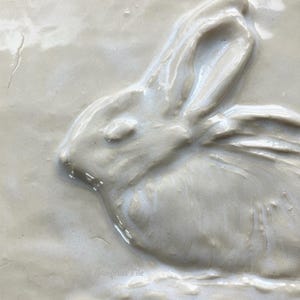 Rabbit Ceramic Tile, White Rabbit Tile, Handmade Rabbit Art, Carved Art ...