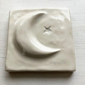 Handmade White Moon Ceramic Art Tile: 4x4 Wall Art - Etsy