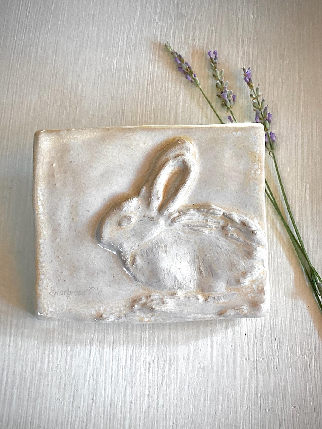 Rabbit Ceramic Tile, White Rabbit Tile, Handmade Rabbit Art, Carved Art ...