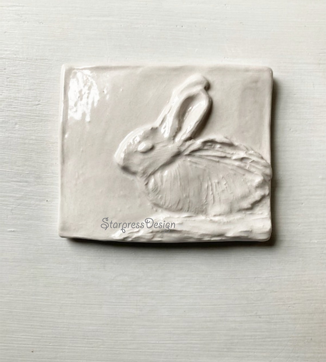 Rabbit Ceramic Tile Handmade Rabbit Art Carved Art Tile - Etsy