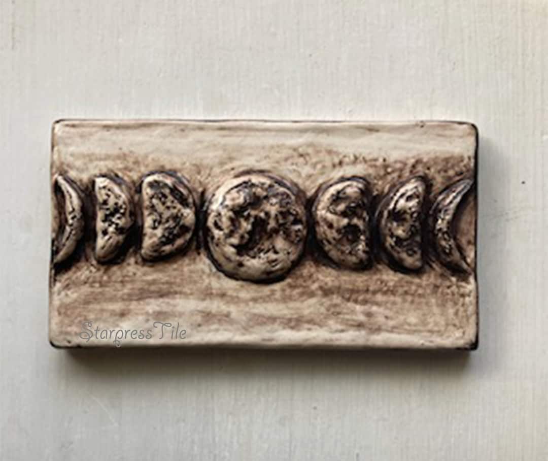 Moon Art, Ceramic Tile, Relief Clay Tile, Moon Phases Art, Porcelain ...