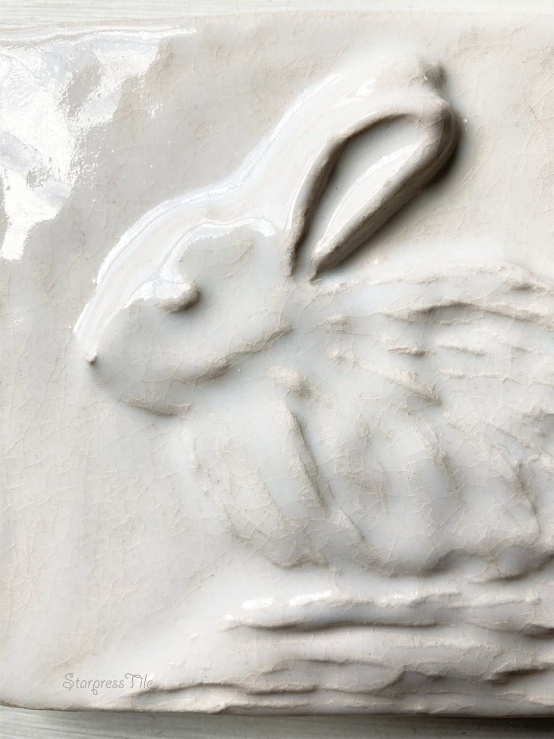 White Rabbit Ceramic Tile, Handmade Art Tile, 4x4 Tile, Bunny Art ...