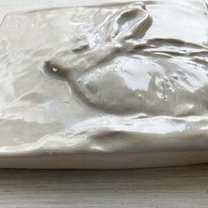 Rabbit Ceramic Tile, White Rabbit Tile, Handmade Rabbit Art, Carved Art ...