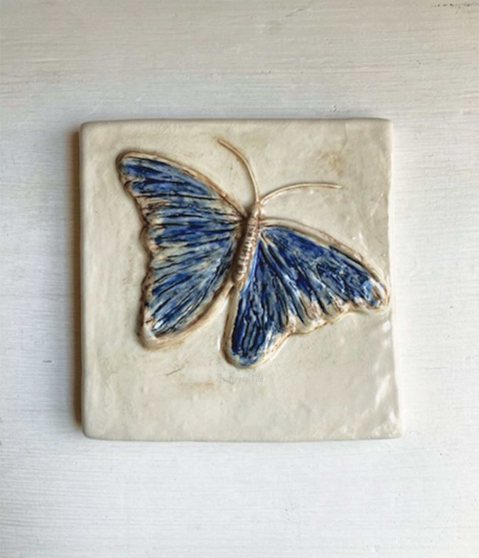 Butterfly Ceramic Tile, Butterfly Art, Relief Clay Tile, 6x6 Wall Art ...