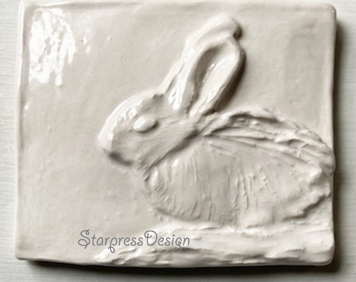 Rabbit Ceramic Tile Handmade Rabbit Art Carved Art Tile - Etsy