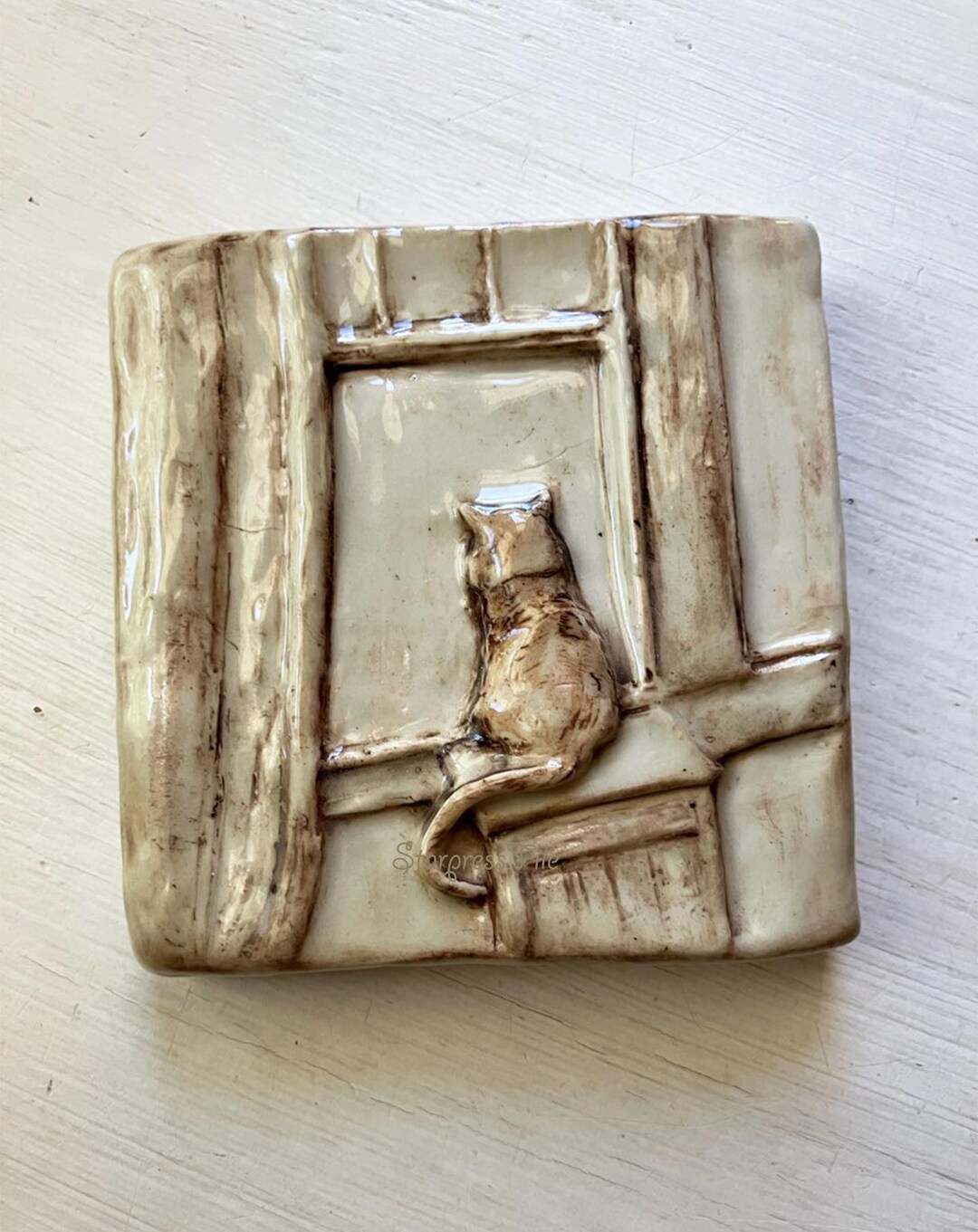Cat Ceramic Tile, Cat Art Tile, Cat Ceramic Gift, Back of Cat Art ...