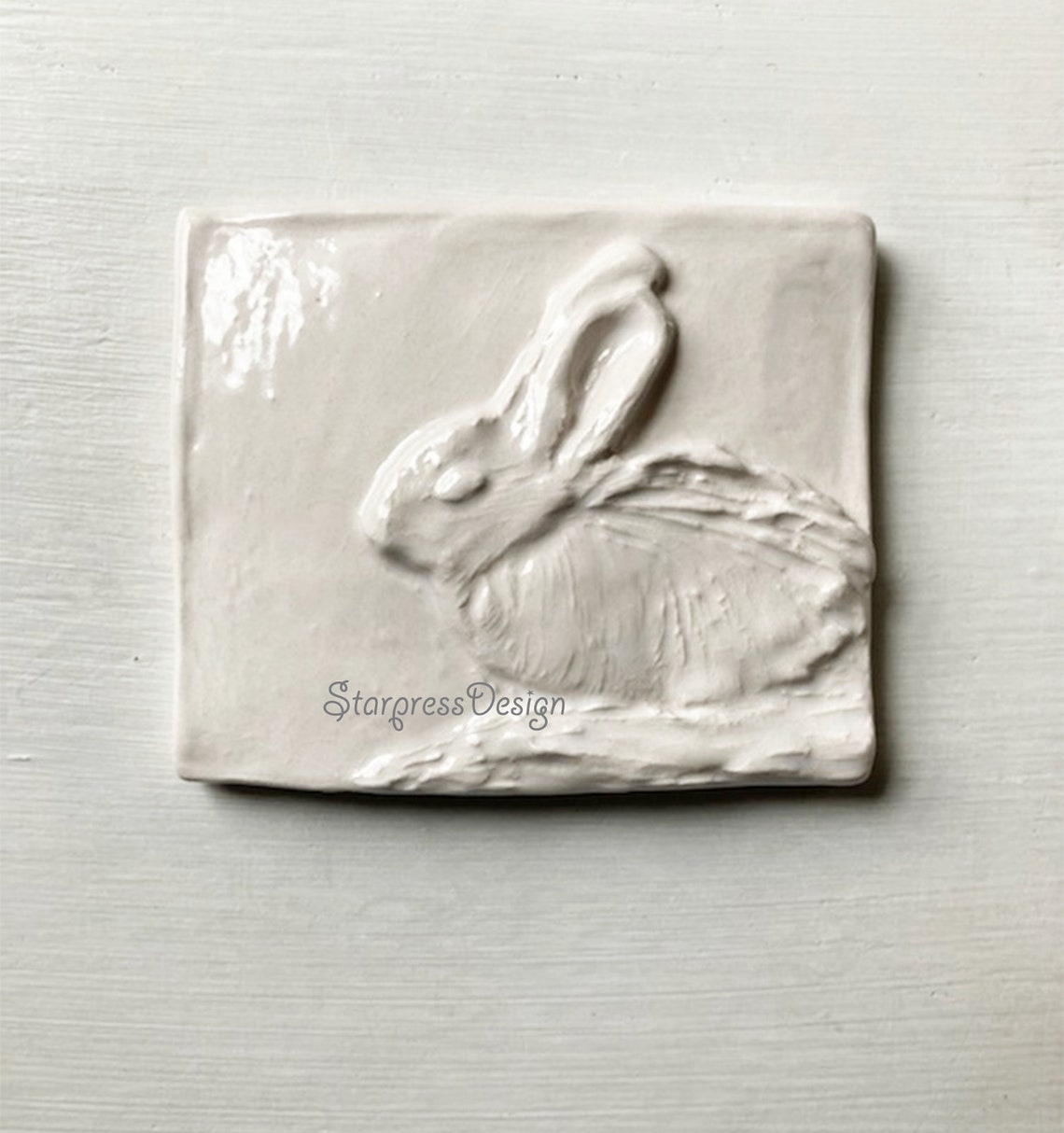 Rabbit Ceramic Tile Handmade Rabbit Art Carved Art Tile - Etsy
