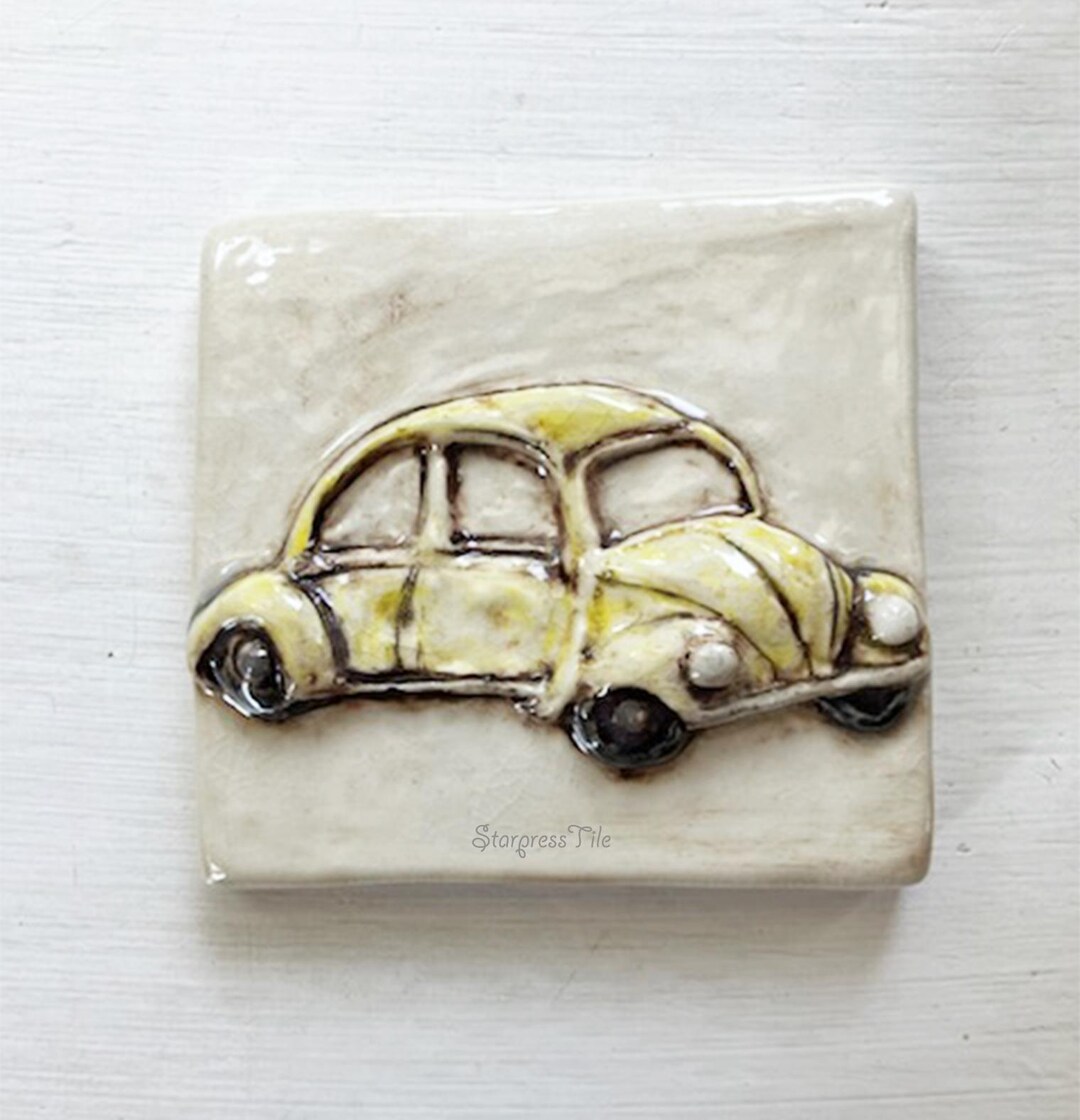 VW Beetle Art, Car Ceramic Tile, Car Wall Decor, Ceramic Tile, VW Bug ...