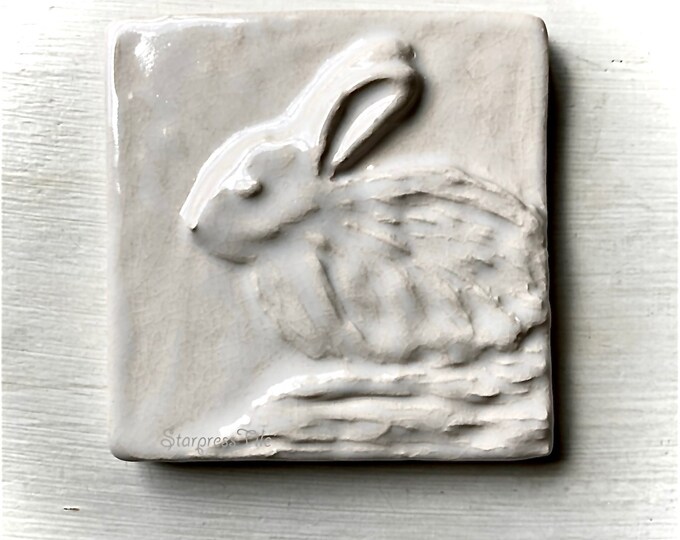 Handmade White Rabbit Relief Ceramic Tile - 4x4 Art Tile - Etsy
