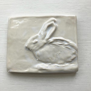 Rabbit Ceramic Tile, White Rabbit Tile, Handmade Rabbit Art, Carved Art ...