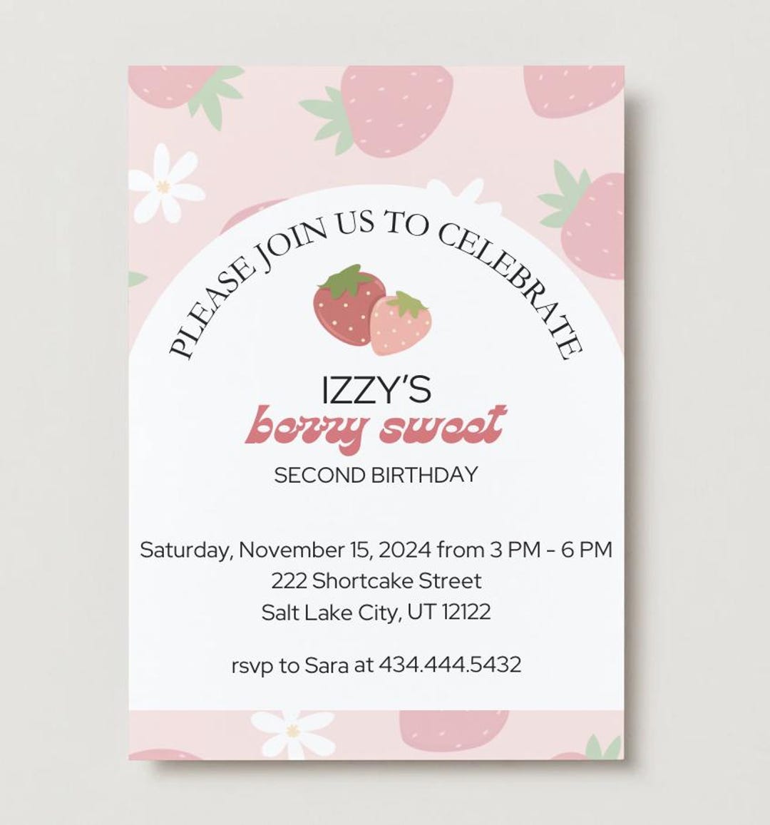 Berry Sweet Birthday Party Invitation | Cute Strawberry & Fruit-themed ...
