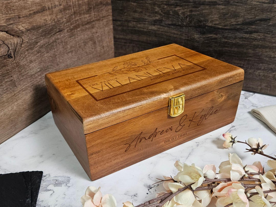 Custom Engraved Wooden Memory Box - Wedding & Anniversary Keepsake ...