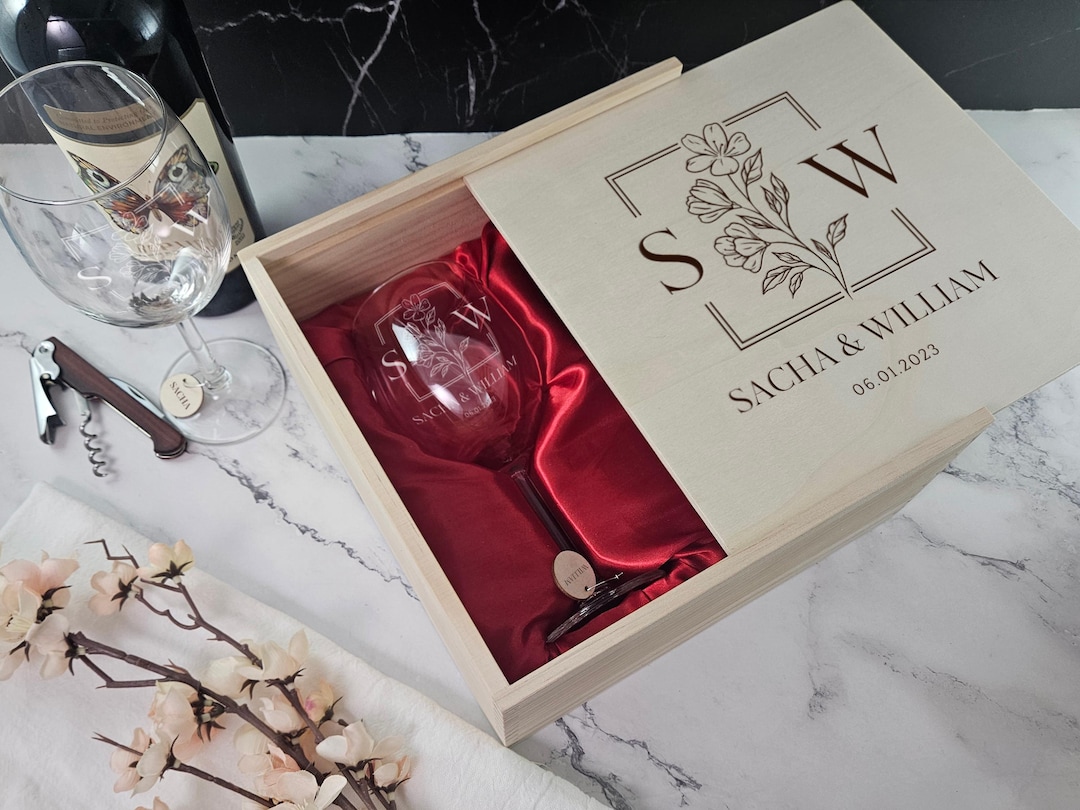 Custom Wine Glass Set With Keepsake Box, Engraving Wooden Box, the ...
