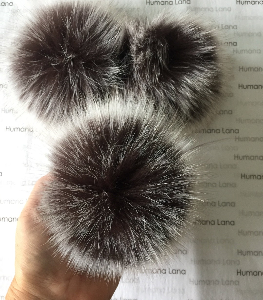 Brown With White Tips Fox Fur Pom Pom 13-14 Cm Fox Fur Pompom - Etsy