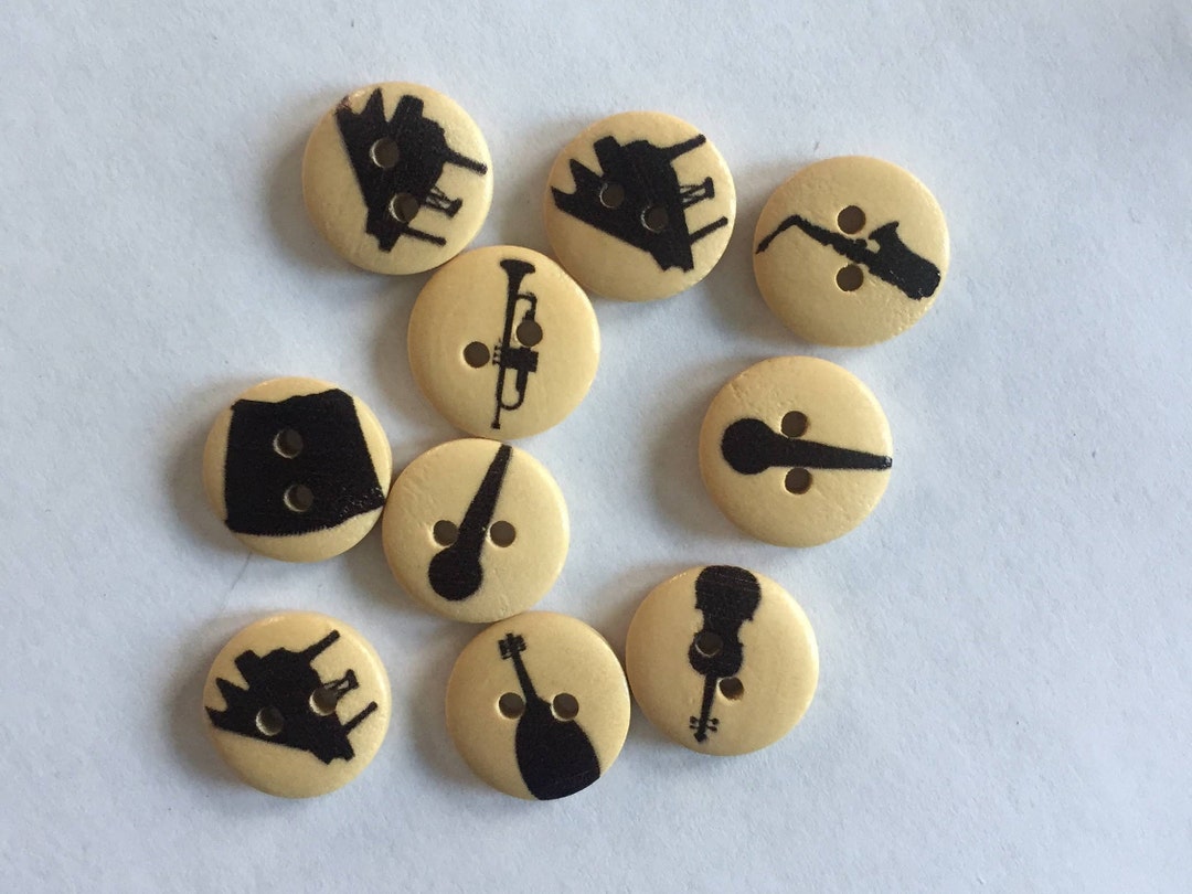 10 Musical Instrument Buttons Music Button 15mm Wood Button - Etsy