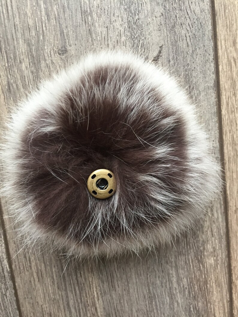 Brown With White Tips Fox Fur Pom Pom 13-14 Cm, Fox Fur Pompom for Hat ...