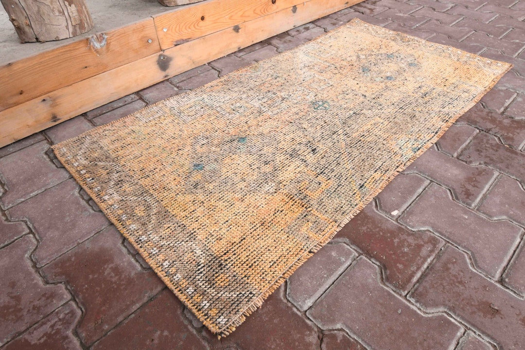2x4 Door Mat Rug, Faded Rug, Color Full Runner, Old Rug, Beige Runner ...