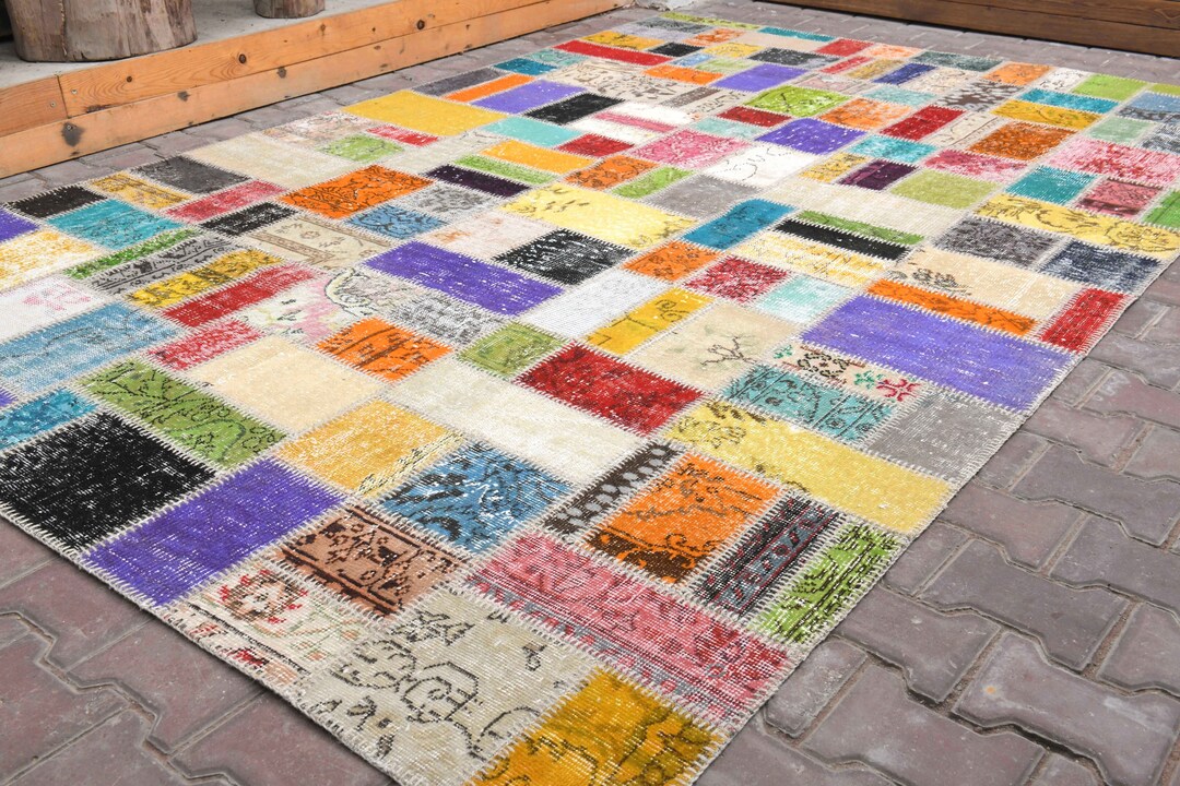 Turkish Patchwork Rug, Vintage Handmade Rug, Home Decor, Anatolian Rug ...