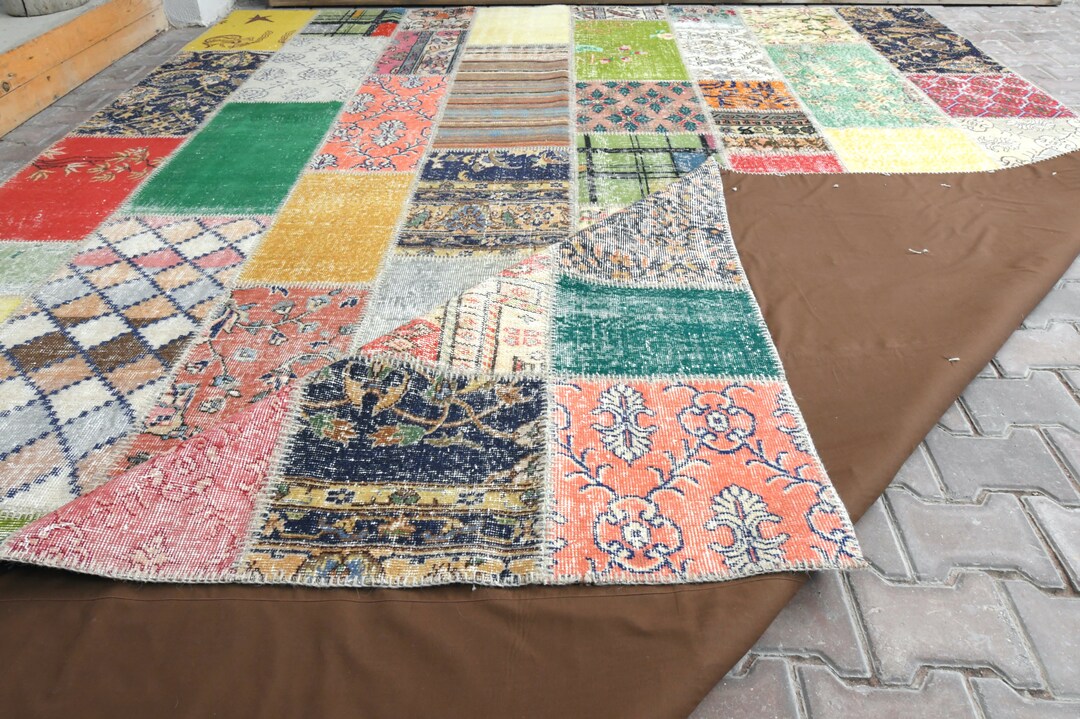 10x13 Patchwork Rug, Turkish Patchwork, Home Decor, Handmade Patchwork ...