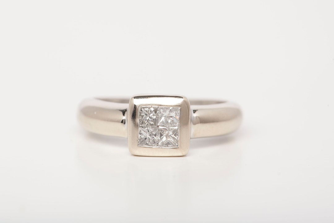 Ladies Cluster Princess Cut Diamond Square Ring .28 TCW 14K White Gold ...