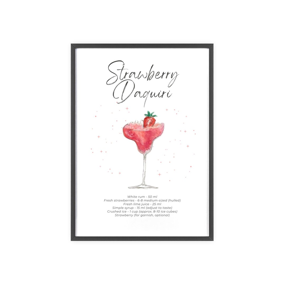 Framed Posters, Strawberry Daquiri Cocktail Watercolour Art Print ...