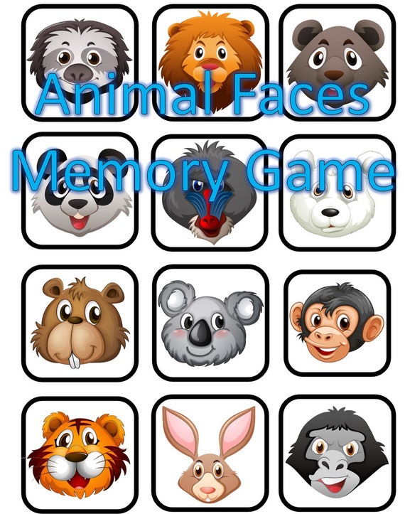 Animal Faces Memory Game Printable 31 Images | Etsy
