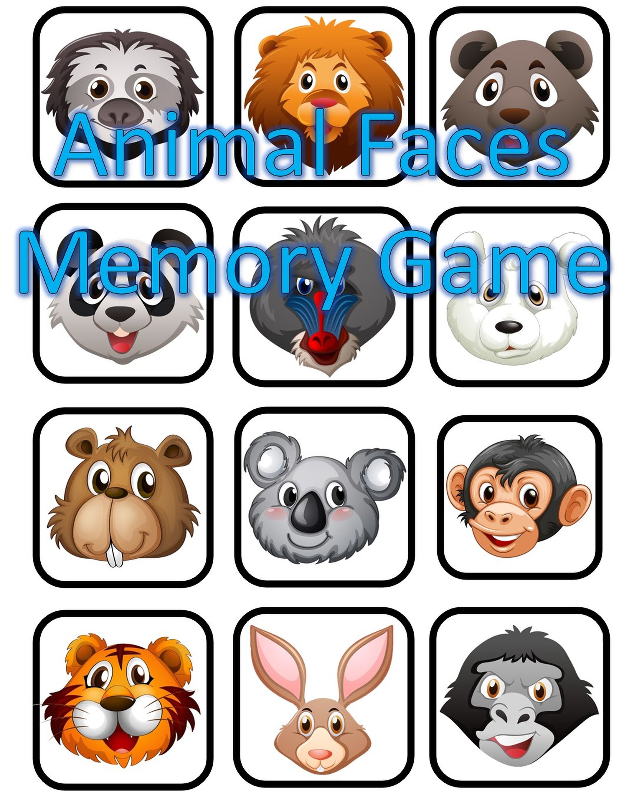 Animal Faces Memory Game Printable 31 Images - Etsy Australia