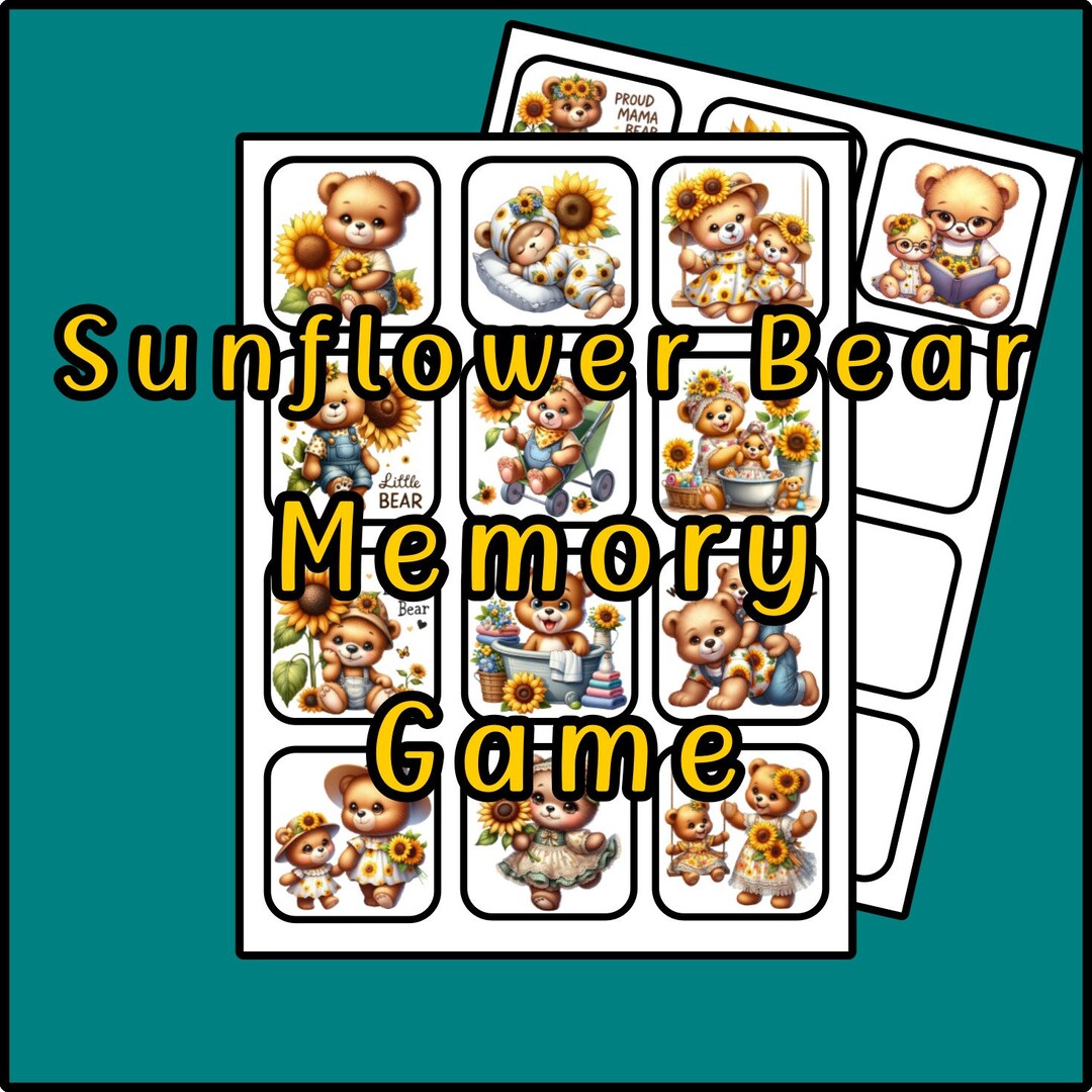 Sunflower Bear Memory Game Printable 16 Images - Etsy