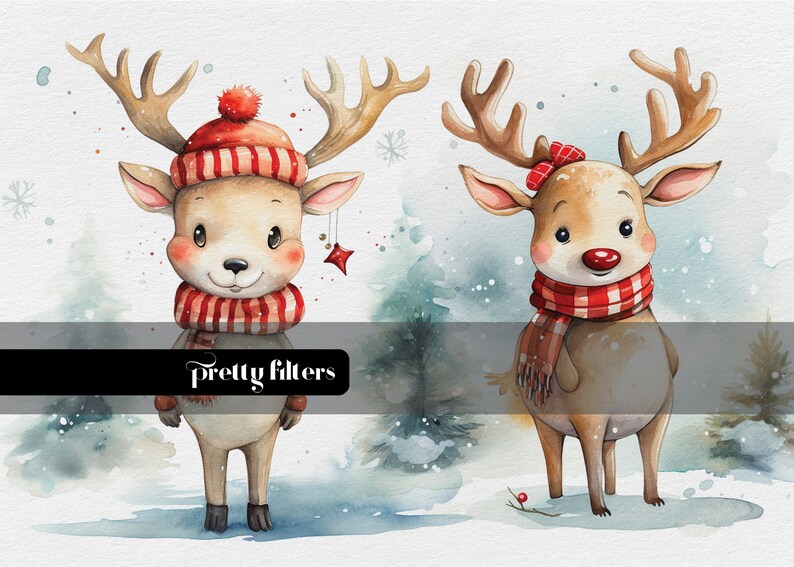 Christmas Clipart, Cute Reindeer Clipart, Digital Download, Watercolor ...
