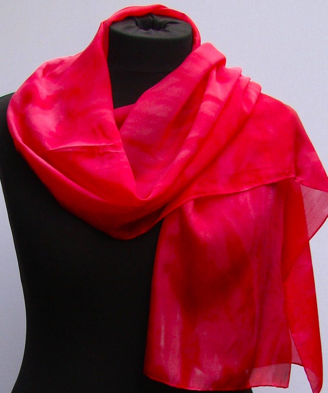 Pongé Silk Scarf 180 X 45 Cm. Hand-painted in Rose Red - Etsy
