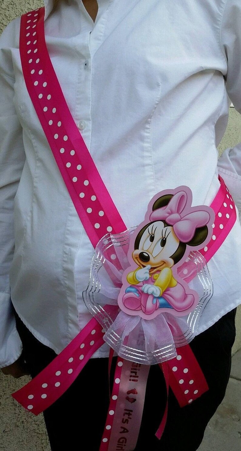 1 Baby Shower Mom TO BE SASH With Minnie Mouse~ Pink/girl, Ribbon ...