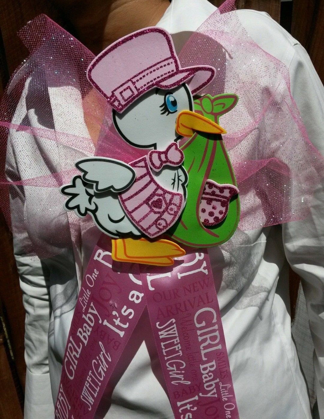 Stork Baby Shower Award Ribbon Corsage for the Mom-to-be, SASH, Pink ...