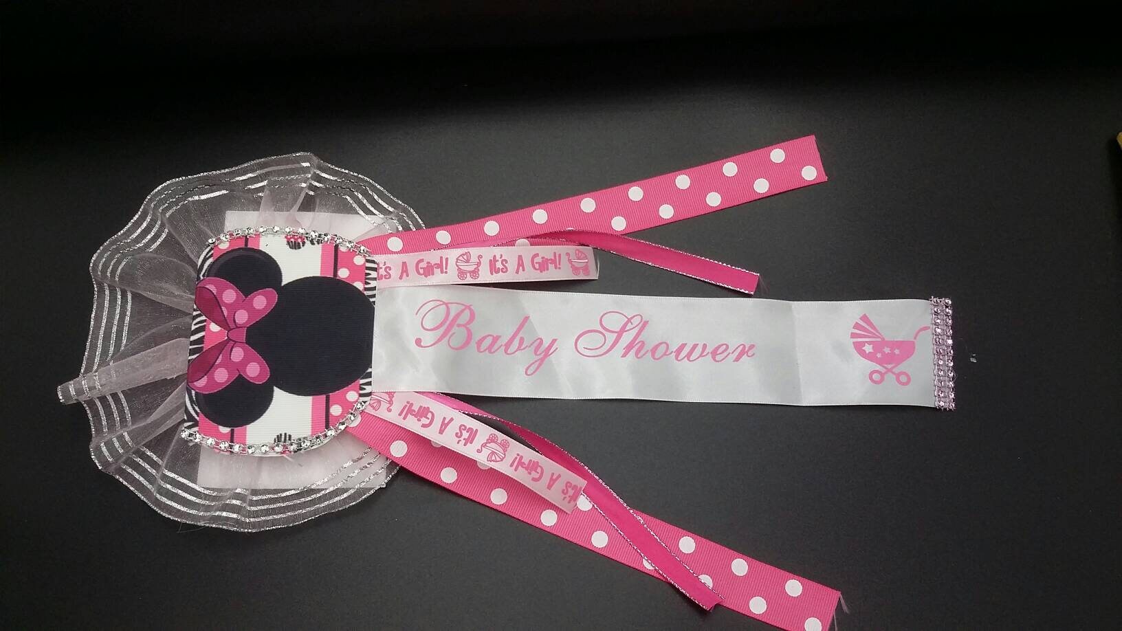 Minnie Mouse Baby Shower Award Ribbon Corsage for the Mom-to-be, Sash ...
