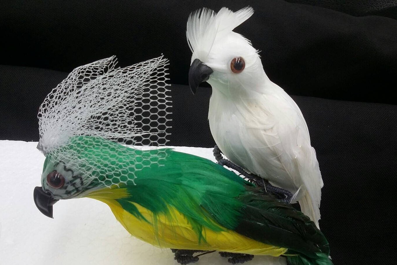 Wedding Cake Topper, Centerpiece, Two Parrot Birds With Real Feathers ...